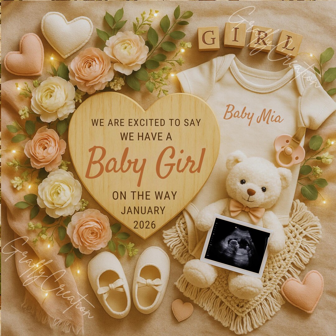 Magical Baby Girl Announcement | It’s a Girl Reveal Template | Feminine ...