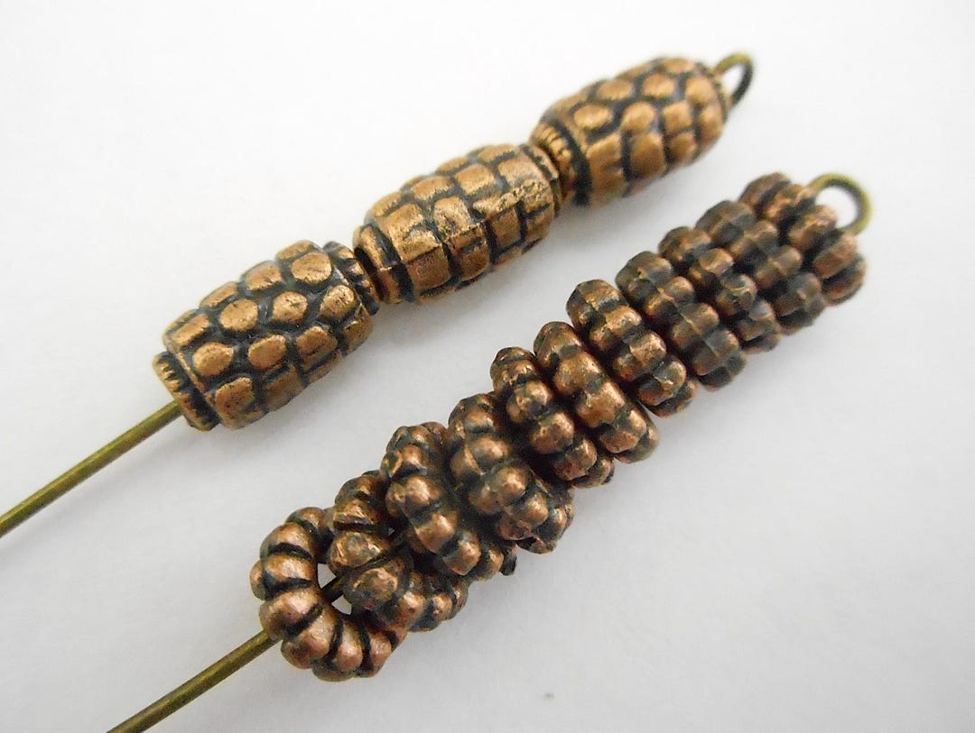50 Pcs. Vintage Antique Copper Spacer Beads - Tube 10x 5mm & Rondelle ...