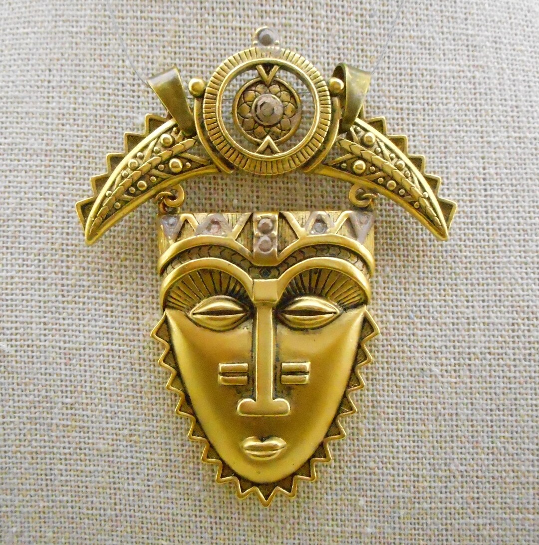 Large 1960's Avon Tribal Metal Mask Pin - Etsy