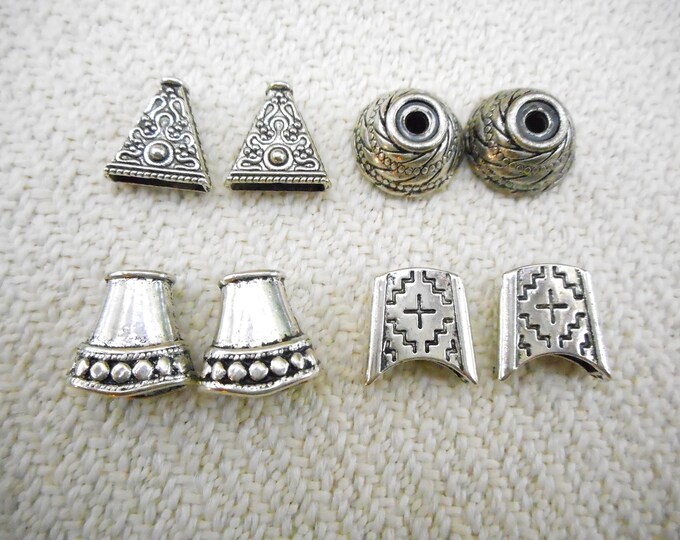 Large Silver Bead Cones, End Caps, Antique Silver Bead Caps (4 Pieces ...