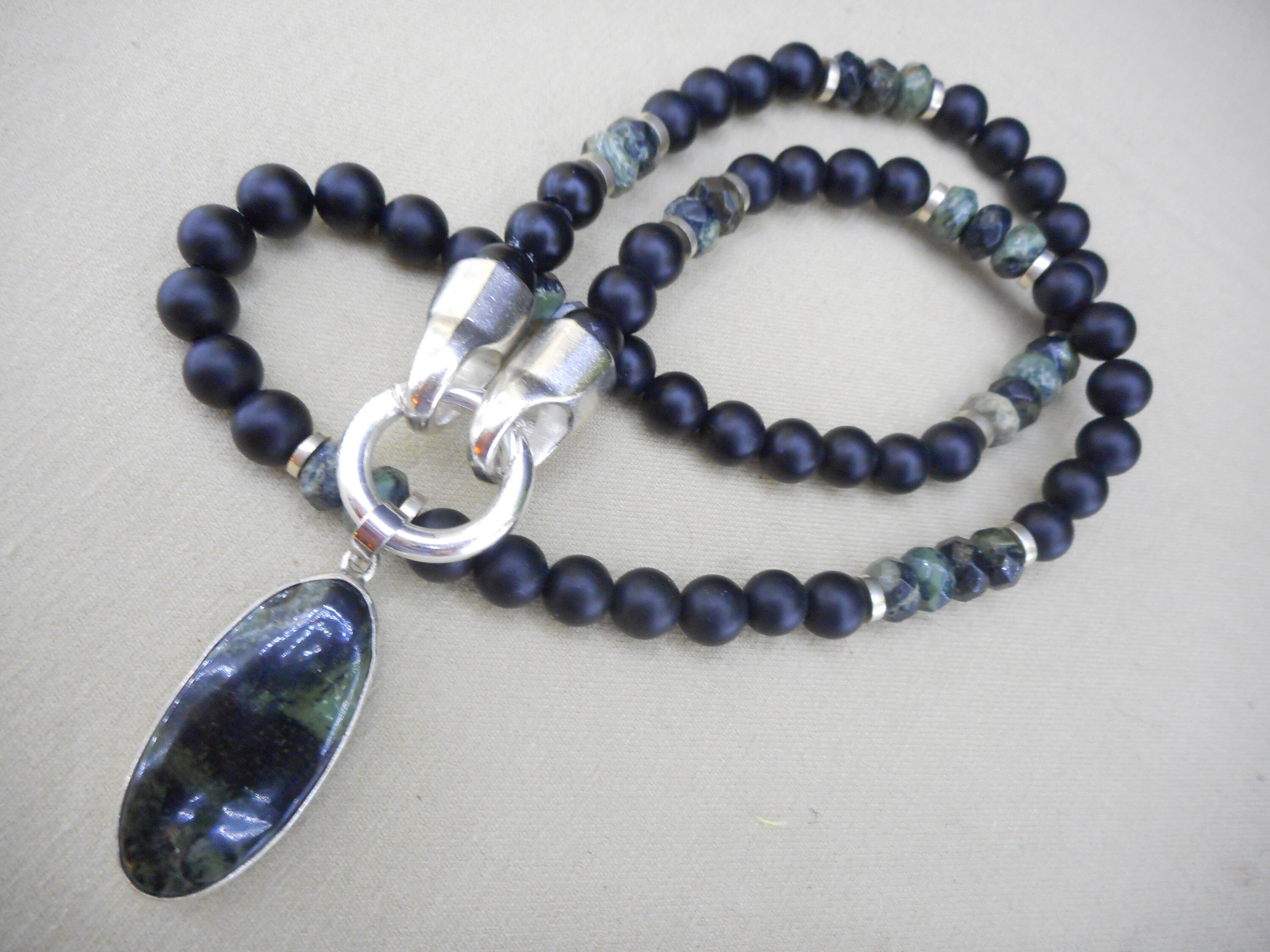 Kabamba Jasper & Matte Black Onyx Man's Necklace With Kabamba Jasper ...