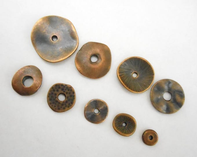 10 to 48 Pcs. Antique Copper Wavy Washers, Flat Disk Beads, Cornflake ...