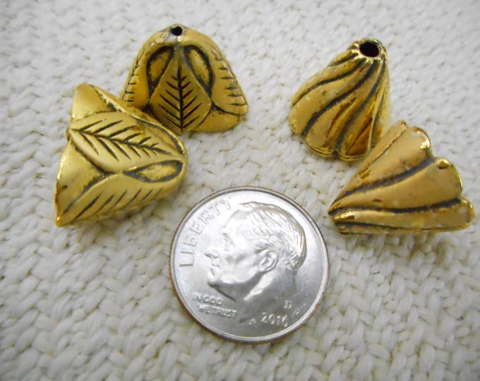 4 Large Antique Gold Bead Cones, End Caps, Antique Gold Bead Caps 4 Pcs ...