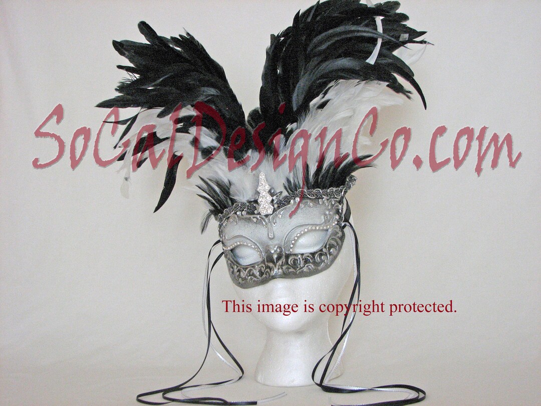 Black, White With Feathers & Crystals Eye Mask - Etsy