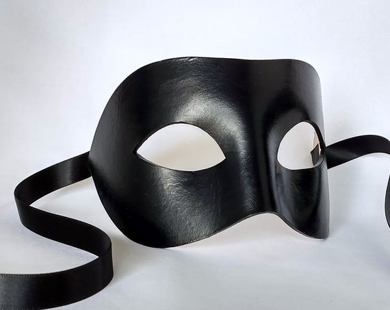 Black Leather Mask Black Genuine Leather Horned STAG Masquerade Mask