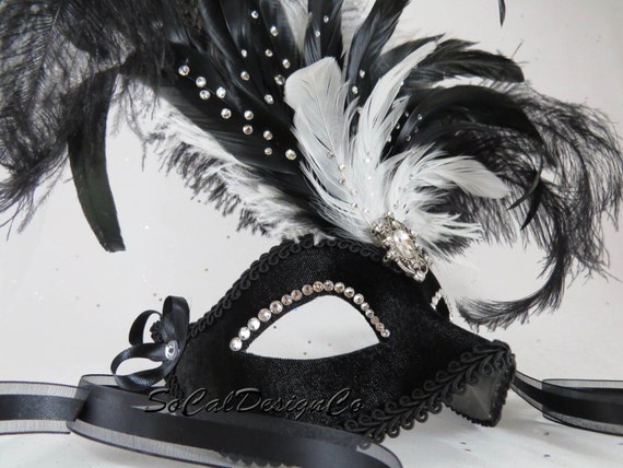 Feather Mask Masquerade Mask Black and White Mask | Etsy