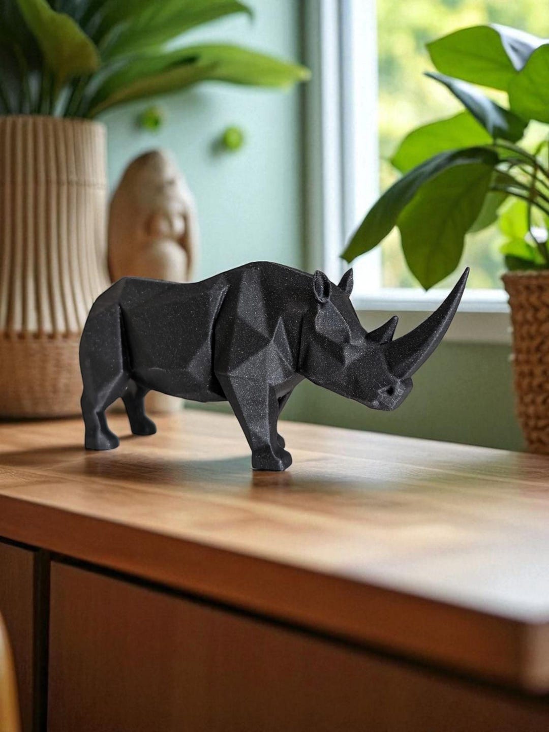 Low Poly Rhino Figurine – 3D Print Decoration Black – Minimalist ...