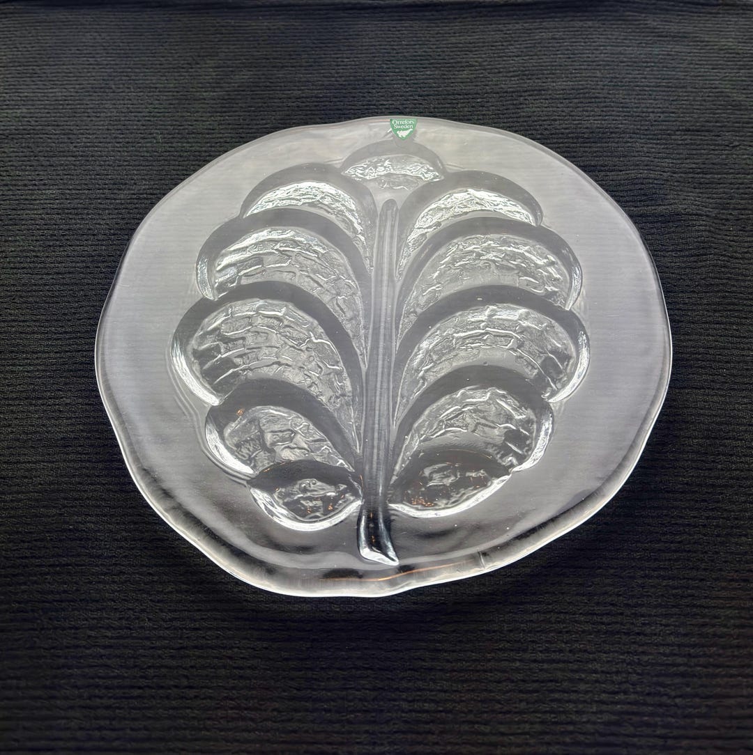 Orrefors Sweden Eden Leaf Crystal Plate 9in, Vintage Scandinavian Glass ...