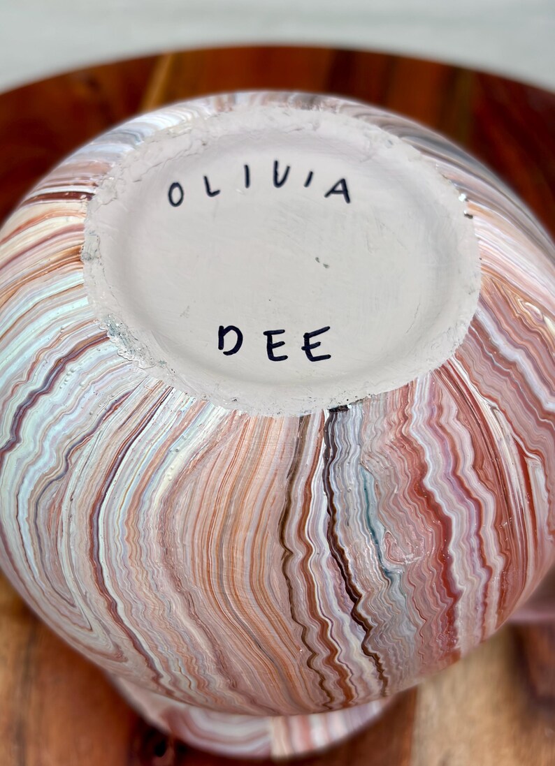Signed Olivia Dee Studio Pottery Vase, Marbled Agateware Style, Double ...