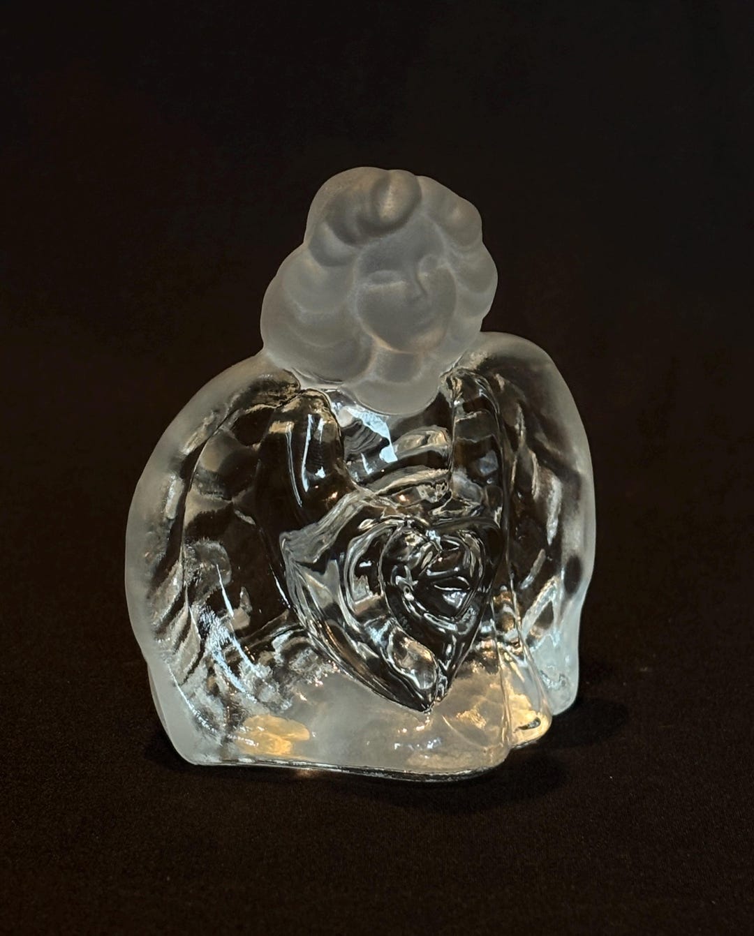 Fenton Glass Angel Figurine, Clear Frosted Guardian Angel Paperweight ...