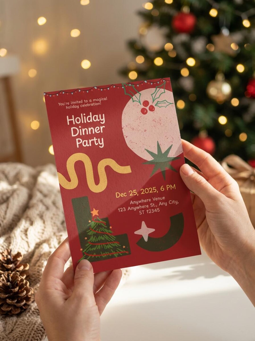 Editable Holiday Dinner Party Invitation Template Editable Canva