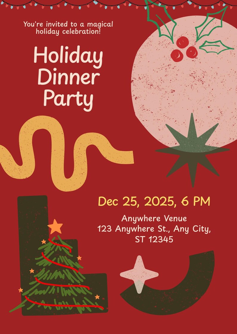 Editable Holiday Dinner Party Invitation | Christmas Canva Template - Etsy