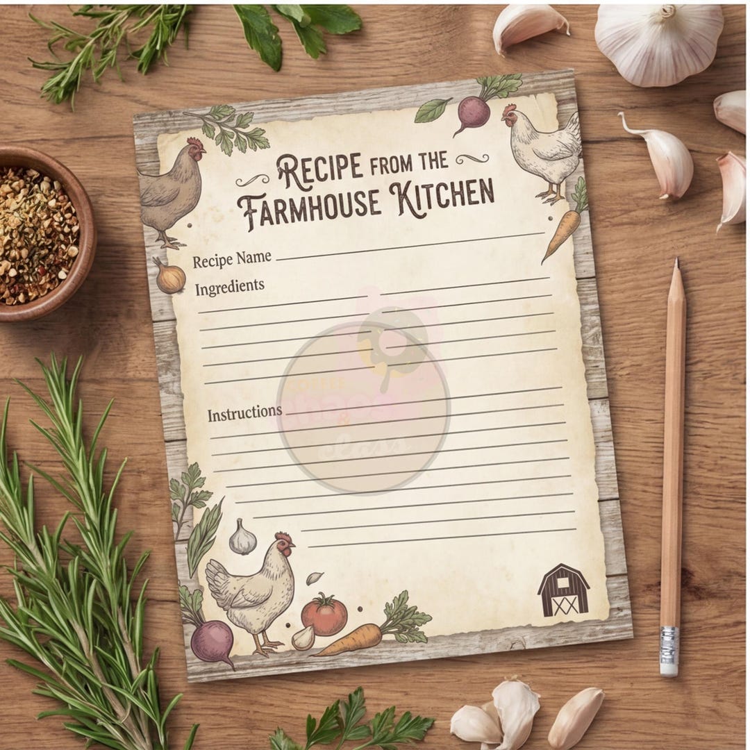 Farmhouse Kitchen Recipe Cards | Handwritten Style (digital Download ...
