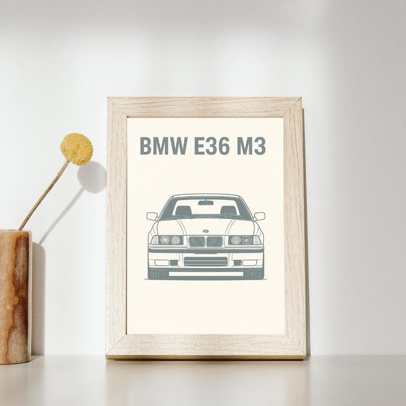 BMW E36 M3 Poster – Minimalist Car Wall Art, Retro Front View Print ...