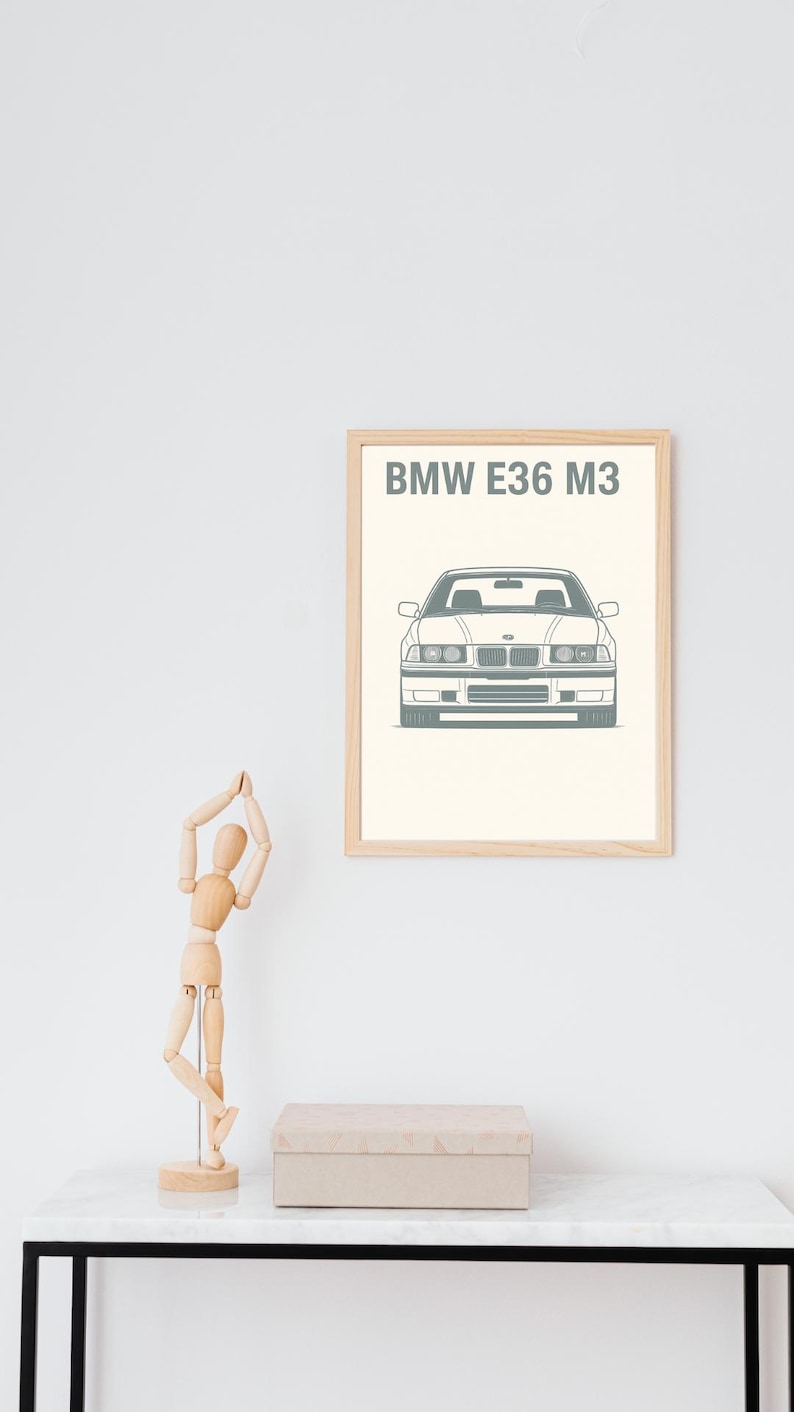 BMW E36 M3 Poster – Minimalist Car Wall Art, Retro Front View Print ...