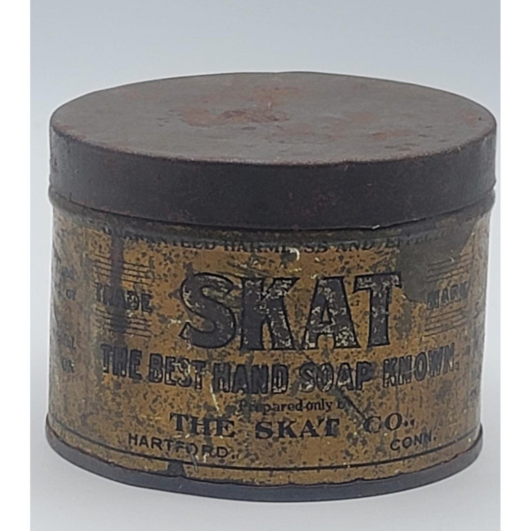 Antique Early Hand Soap Tin "skat" & "mechanic's Pride" Lid Hartford ...