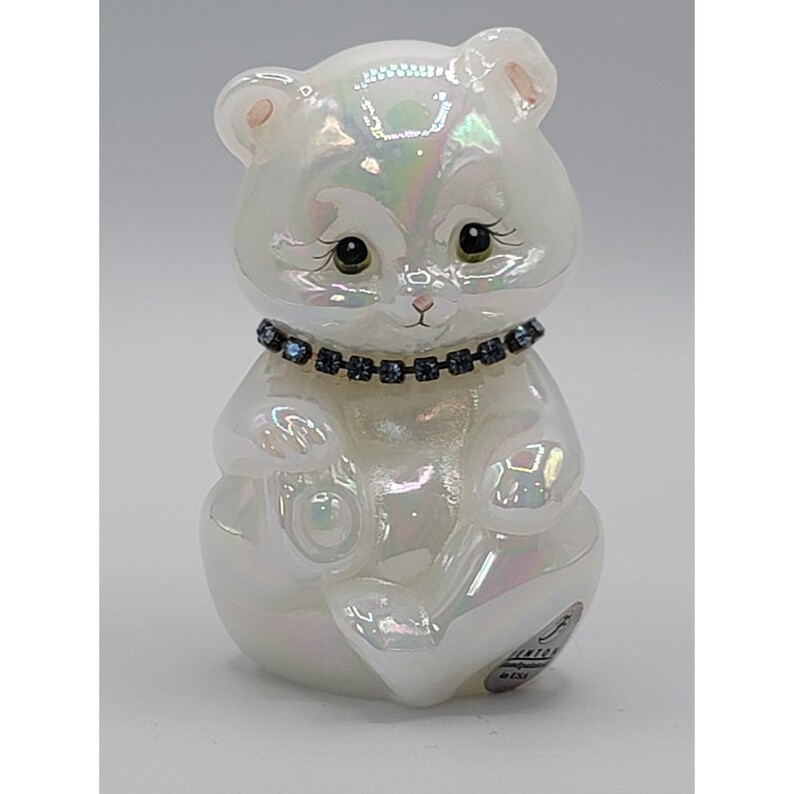 Fenton Glass Teddy Bear Figurine Birthstone Blue Necklace Signed Hand ...