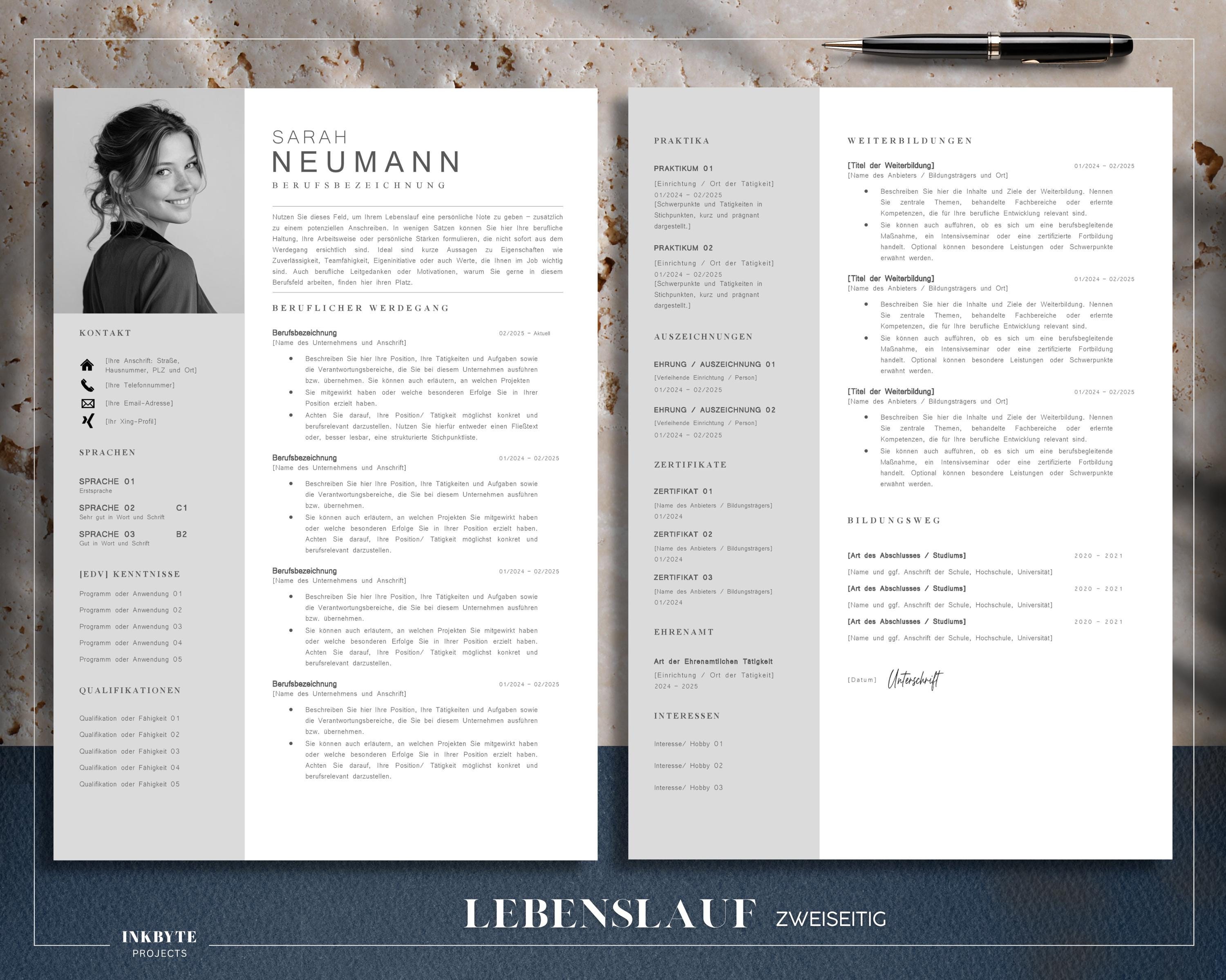 Modern Application Template | Tabular Resume Template 2025 | German ...
