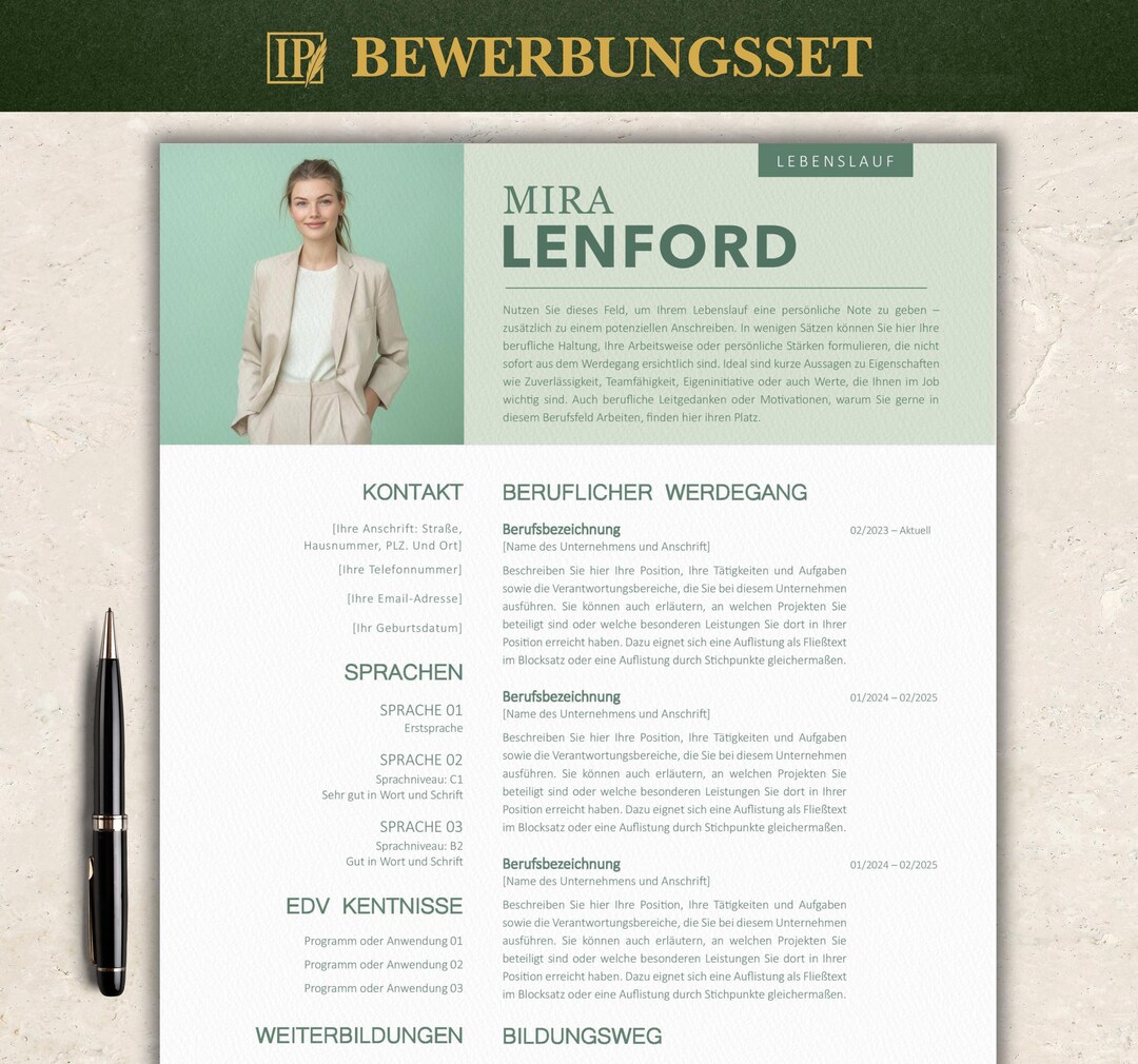 Moderne Bewerbungsvorlage | Tabellarische Lebenslaufvorlage 2025 ...