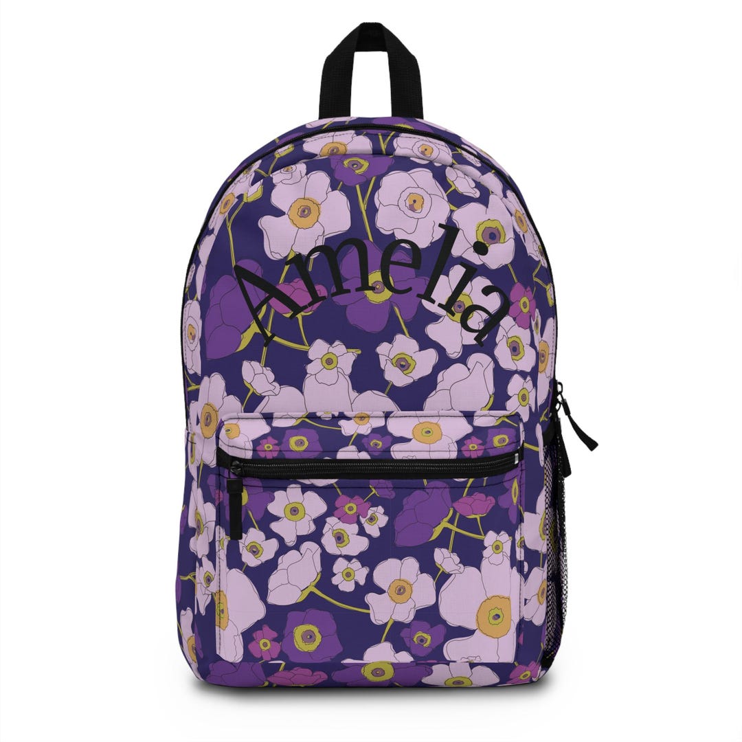 Purple Flowers Backpack, Statement School Bag, Bold Floral Rucksack ...