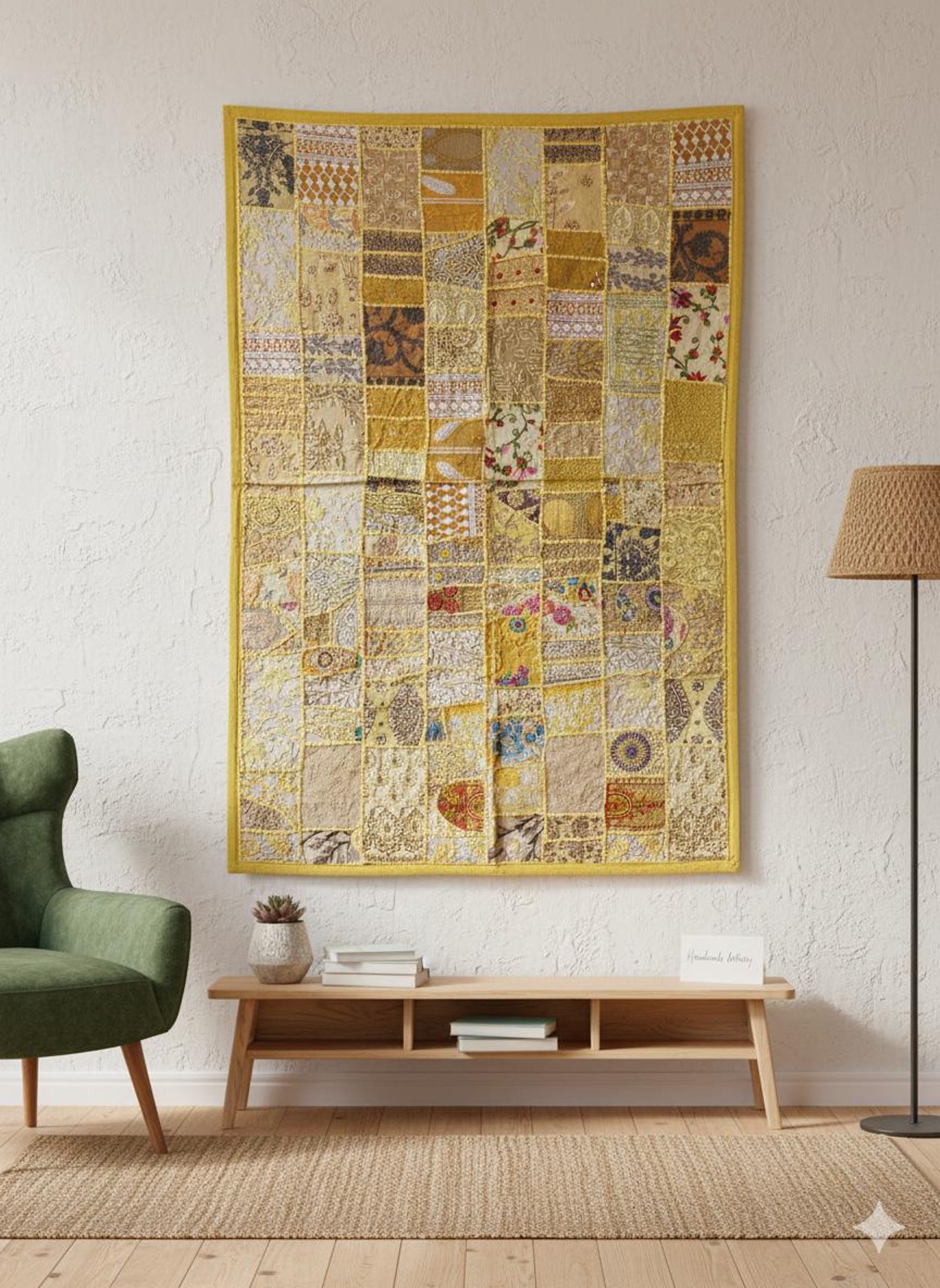 Vintage Indian Patchwork Tapestry, Handmade Wall Hanging, Boho Quilted ...