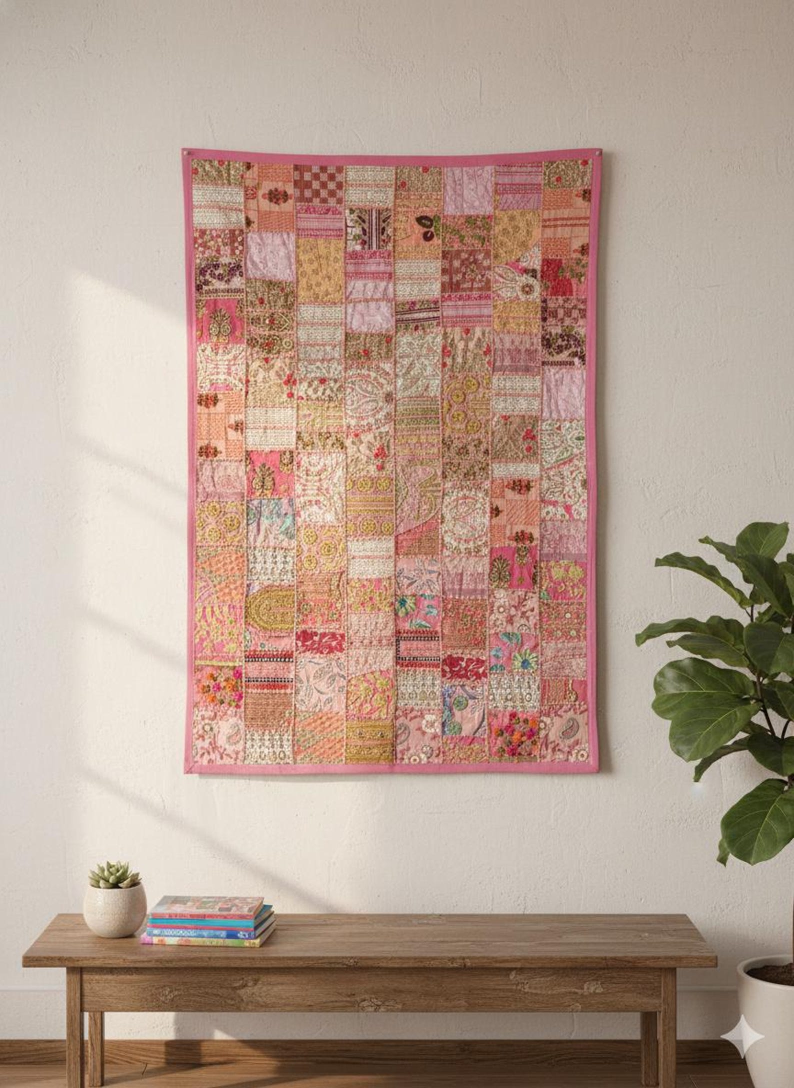 Vintage Indian Patchwork Tapestry, Handmade Wall Hanging, Boho Quilted ...