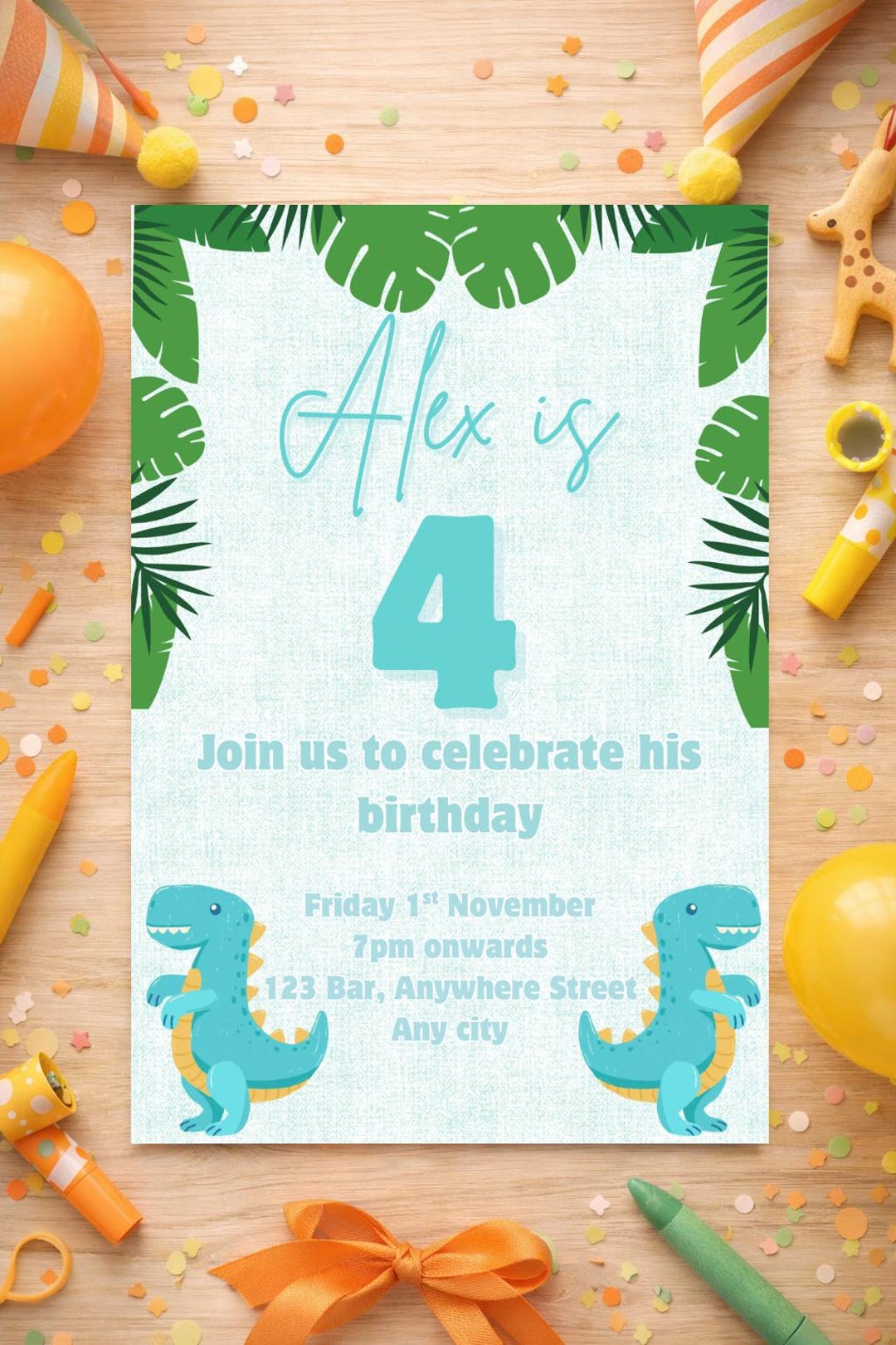 Dinosaur Themed Editable Birthday Party Invitation- Print at Home - Etsy