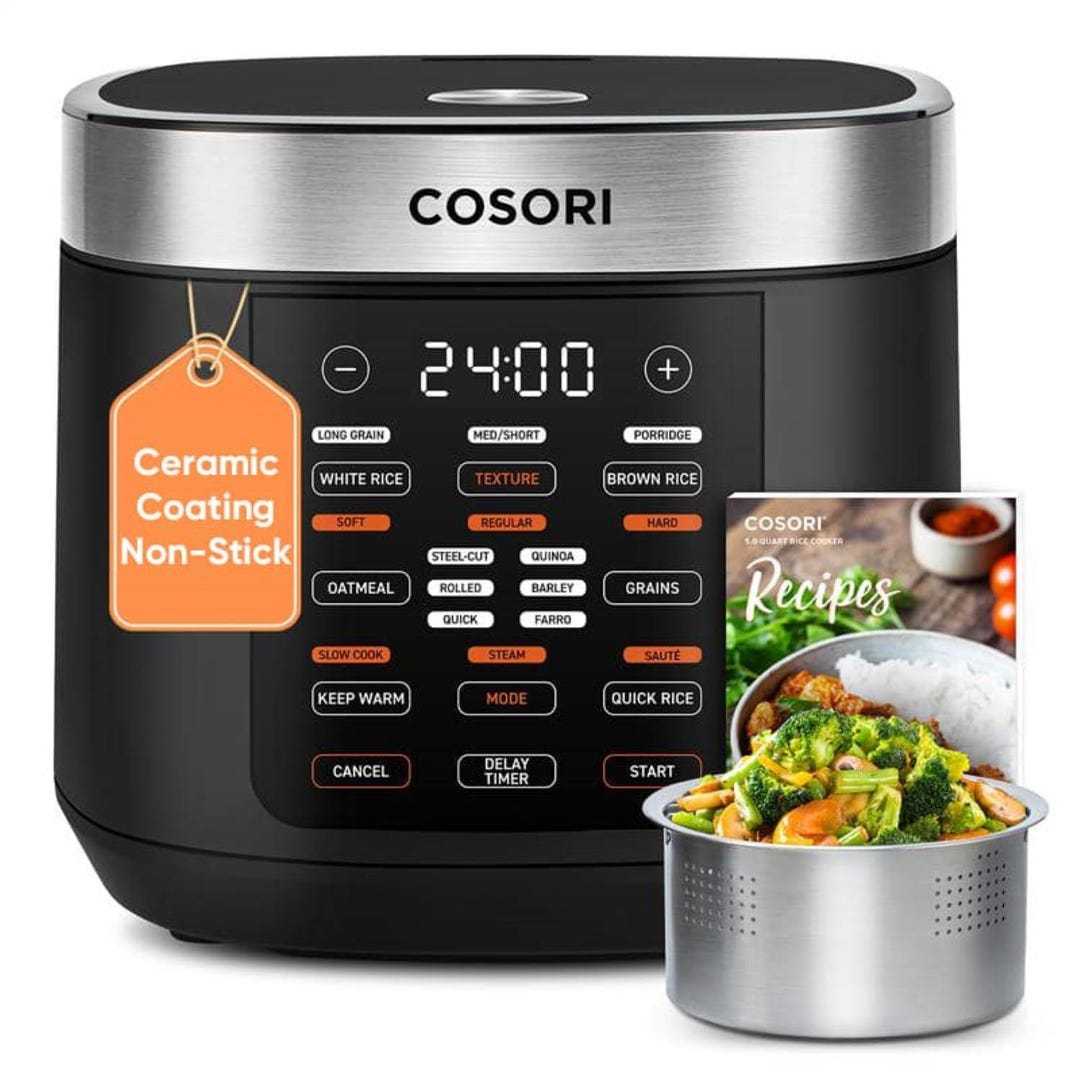 Cosori 10-cup Rice Cooker | 18-in-1 Fuzzy Logic, Ceramic Non-stick Pot ...