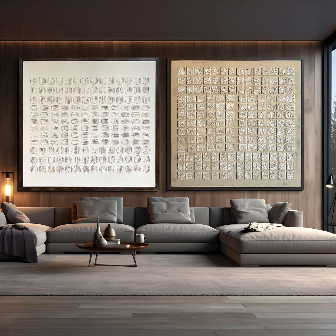 Large Handmade Textured Abstract Wall Art – Set of 2 Canvas Paintings ...