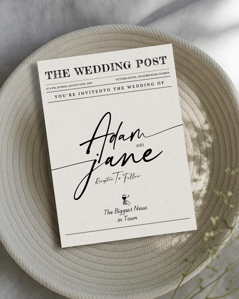 Editable Wedding Newspaper Invitation Template: Digital Download, 5x7 ...