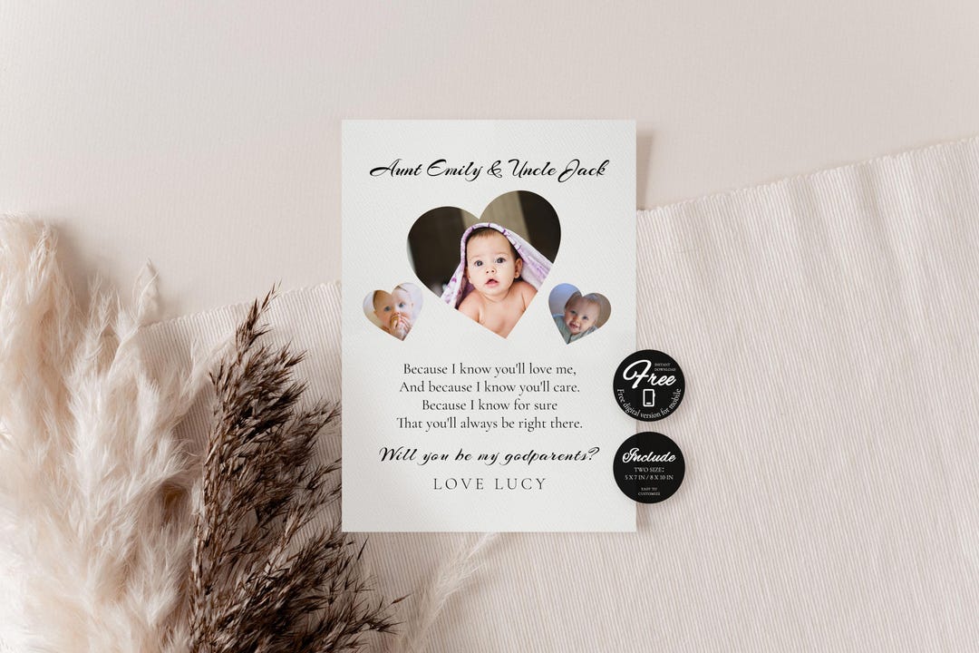 Godparent Proposal Card Template: Minimalist Baptism Invitation ...