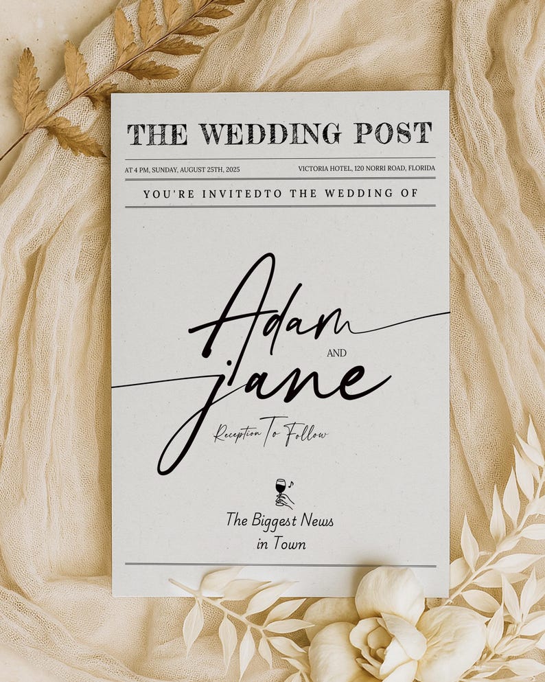 Editable Wedding Newspaper Invitation Template: Digital Download, 5x7 ...