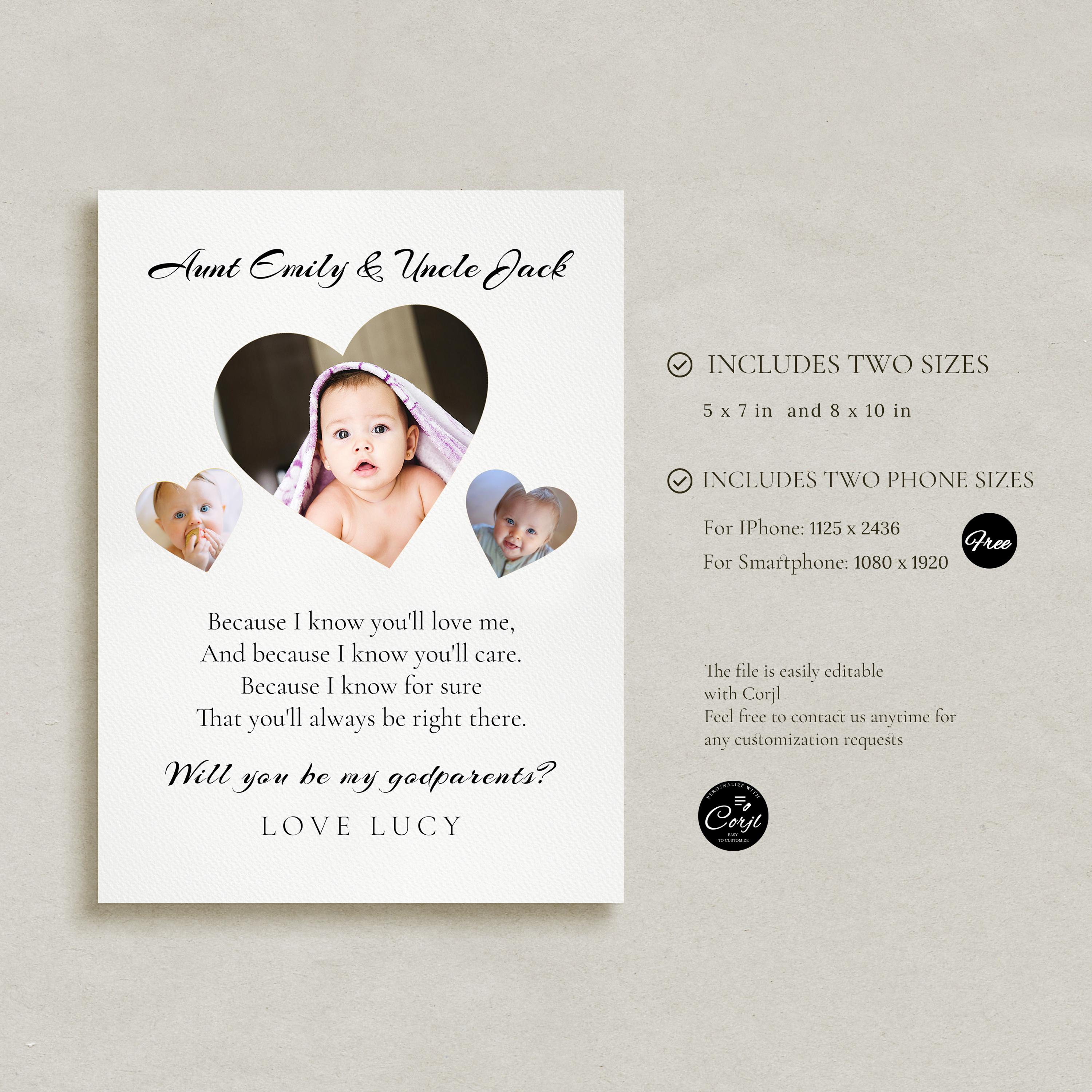 Godparent Proposal Card Template: Minimalist Baptism Invitation ...