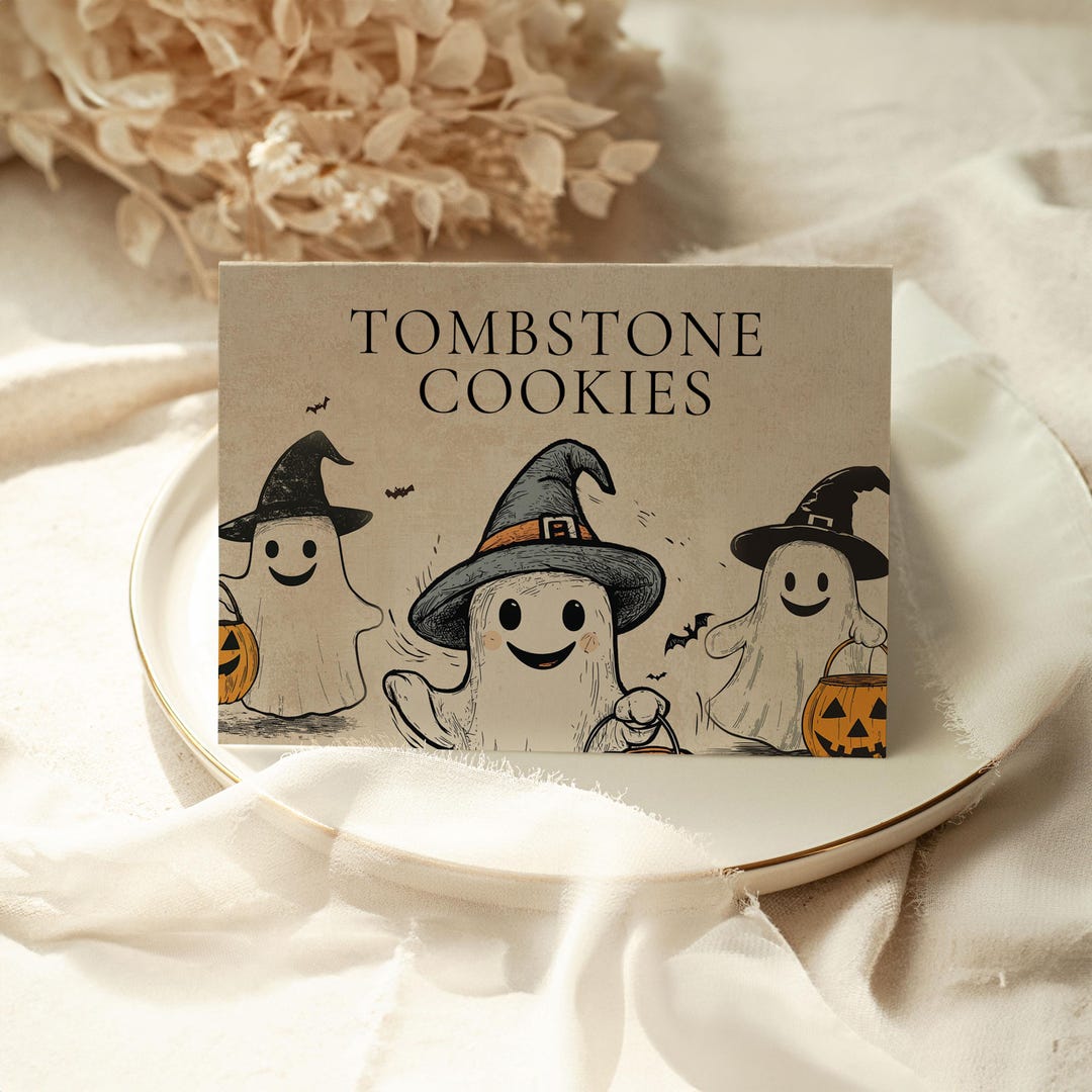 Vintage Halloween Ghost Food Labels – Editable Buffet Tags (digital ...