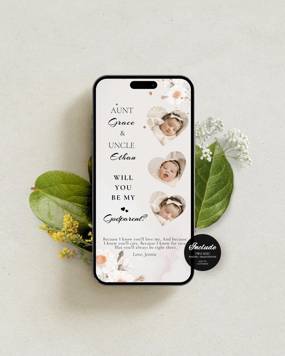 Godparent Proposal Card Template: Editable Baptism Invitation (digital ...