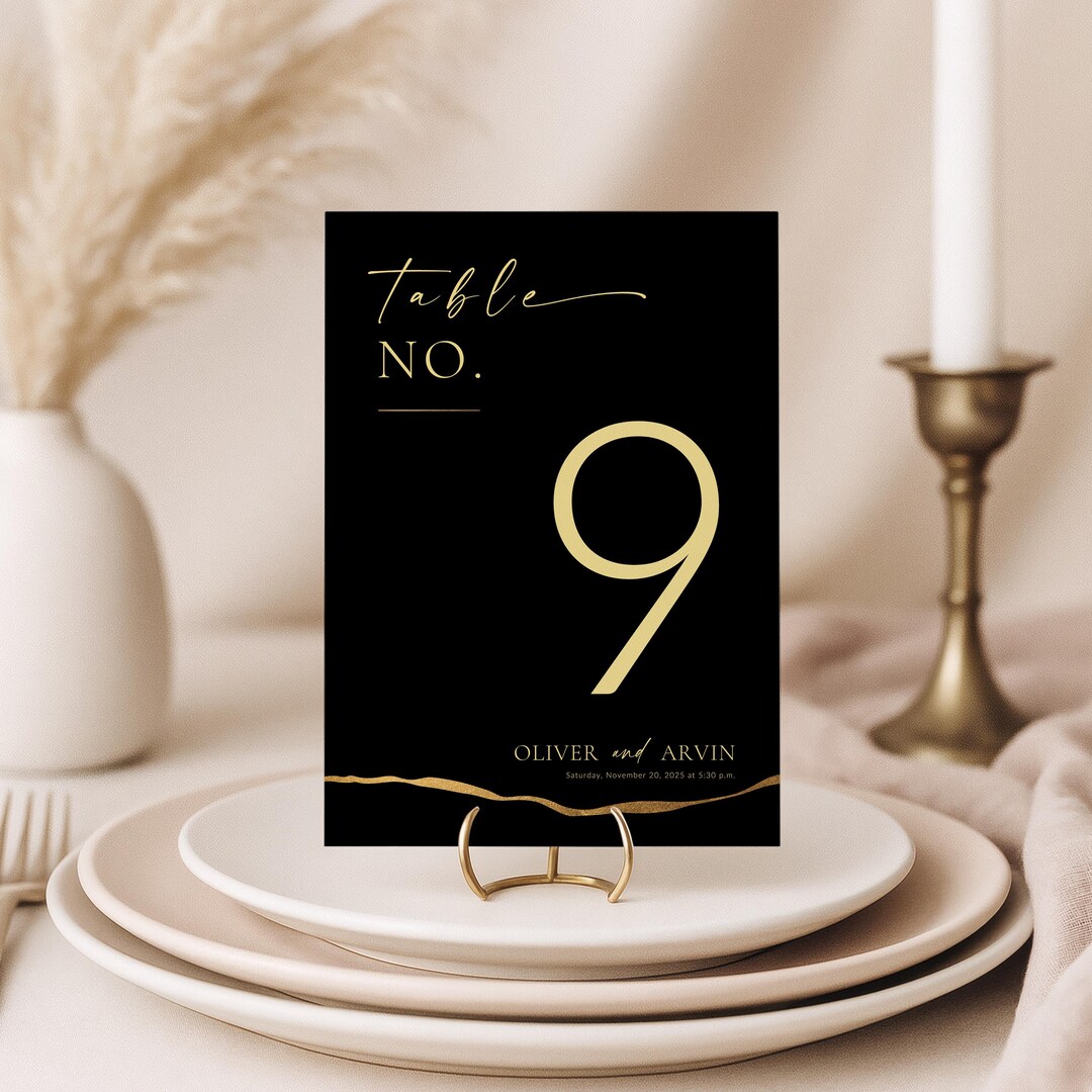 Black Gold Table Numbers Template – Printable Table Numbers,diy Table ...