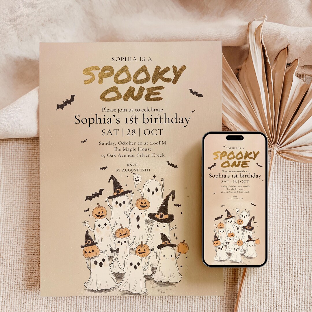 Spooky 1st Birthday Invitation: Halloween Baby Birthday Card (instant ...