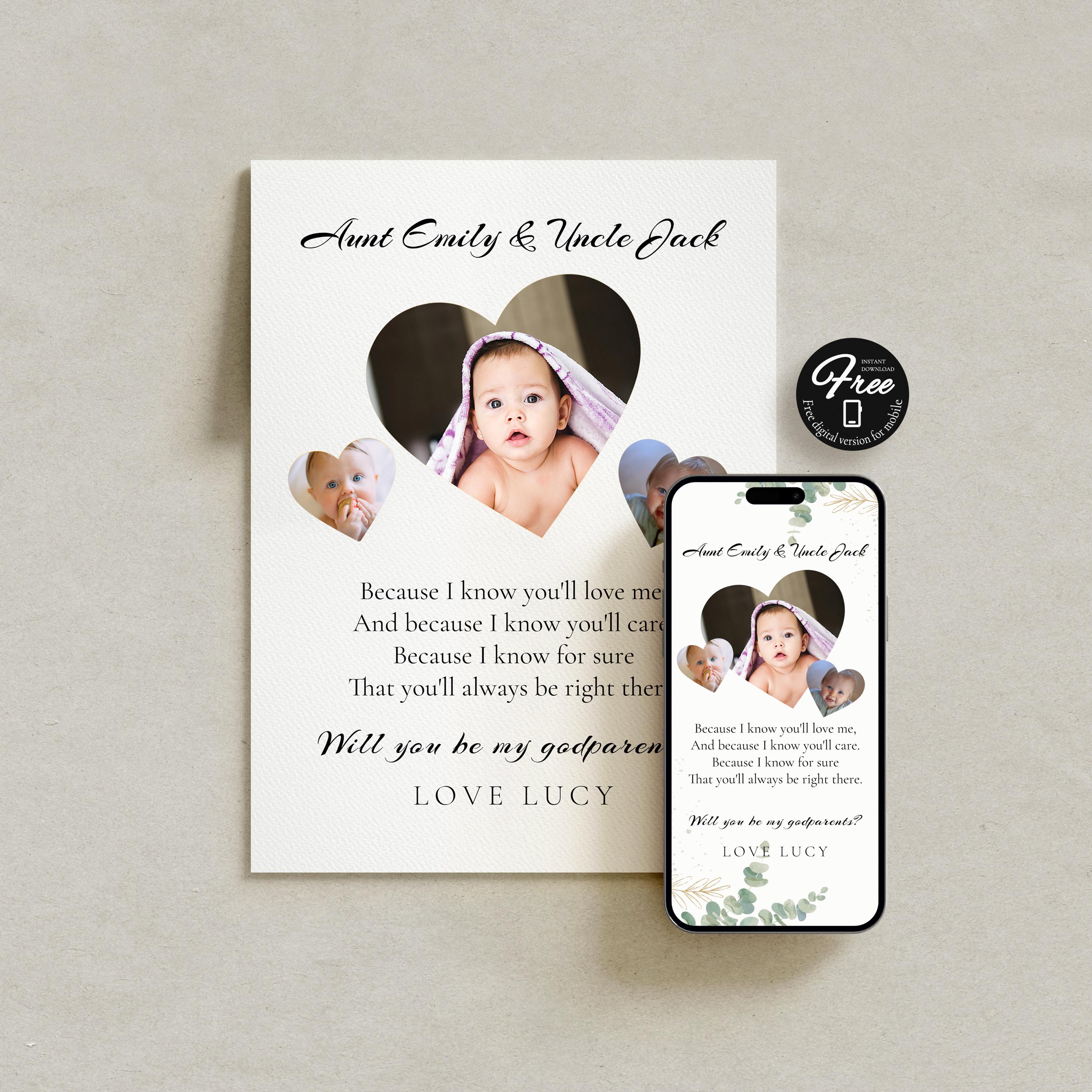 Godparent Proposal Card Template: Minimalist Baptism Invitation ...