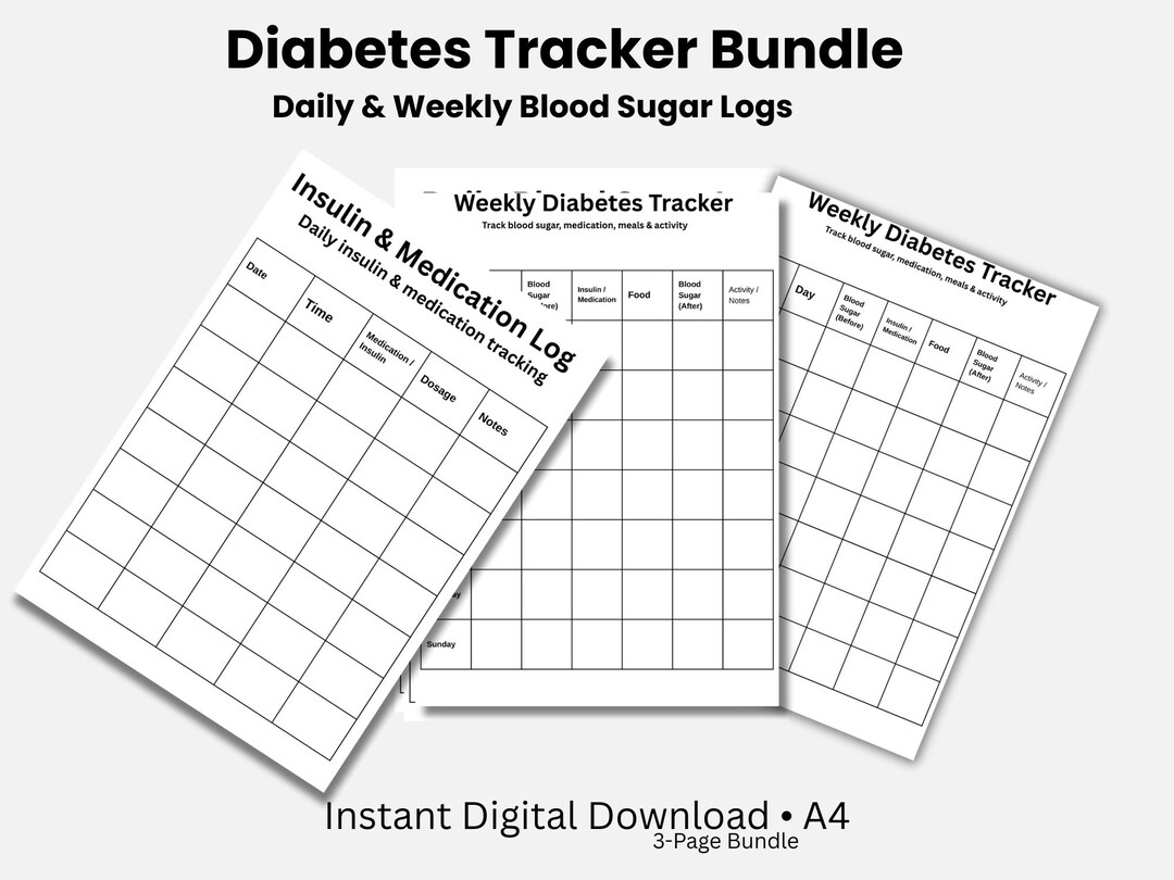 Diabetes Tracker Bundle Printable | Daily Weekly Blood Sugar Log ...