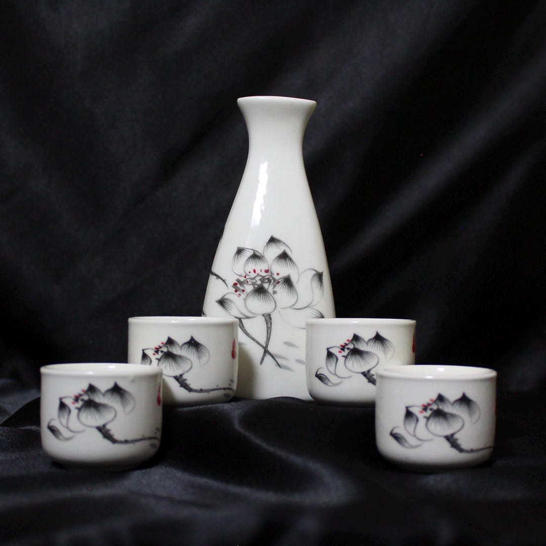 Bamboo Ceramic Sake Set – 5pc With Bottle & 4 Cups - Etsy