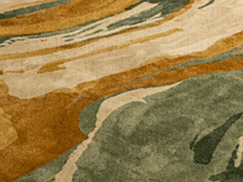 Handmade Green Beige Orange Organic Shape Rug – Hand-tufted Abstract ...