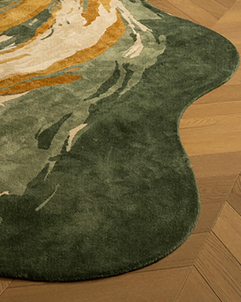 Handmade Green Beige Orange Organic Shape Rug – Hand-tufted Abstract ...