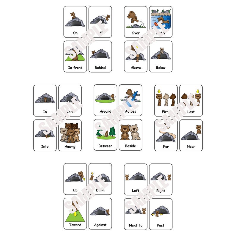 28 Cute Bear Prepositions Flashcards, High Quality, Speech Therapy, ABA ...
