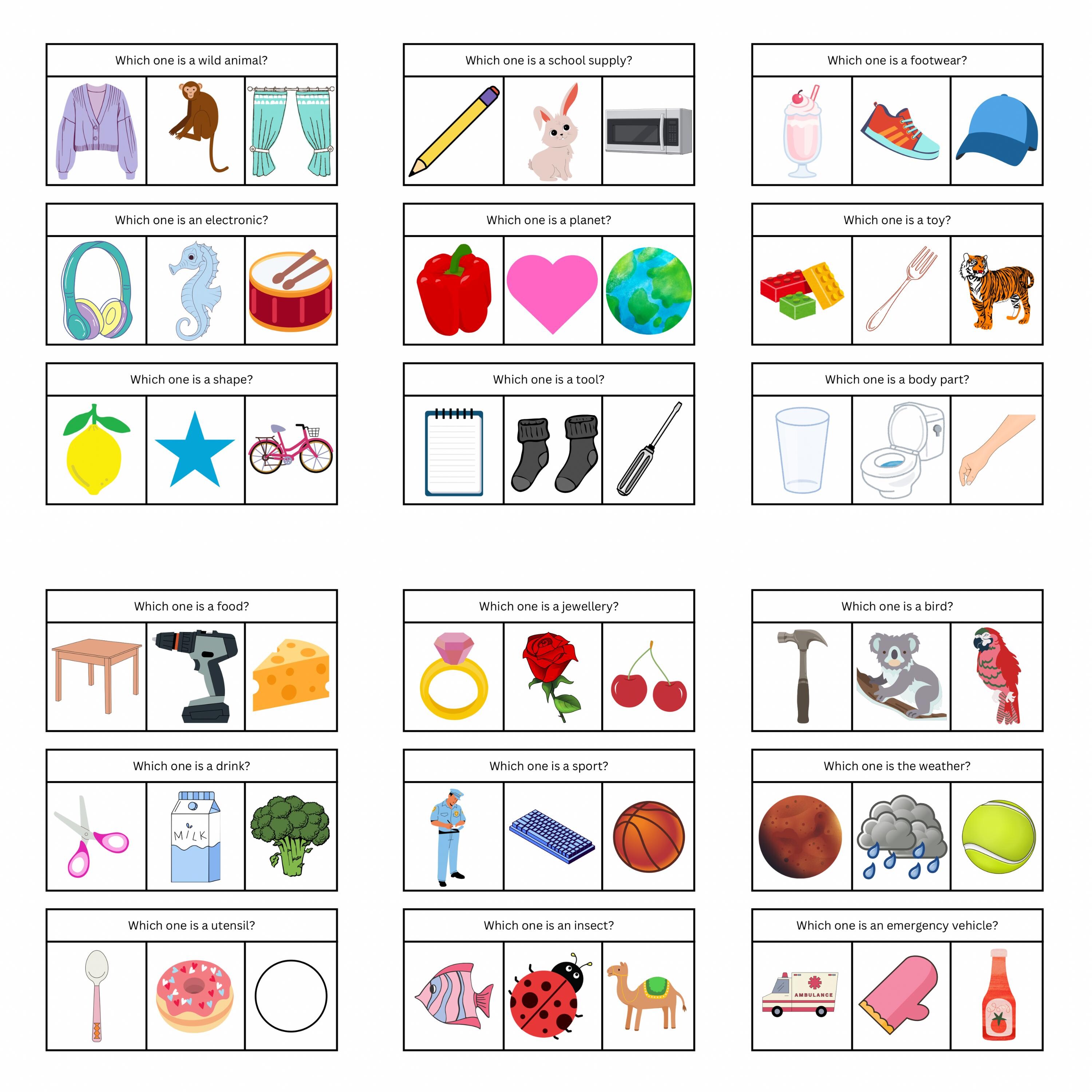 Category/class Task Cards, 78 Category Task Cards, Speech Therapy, ABA ...
