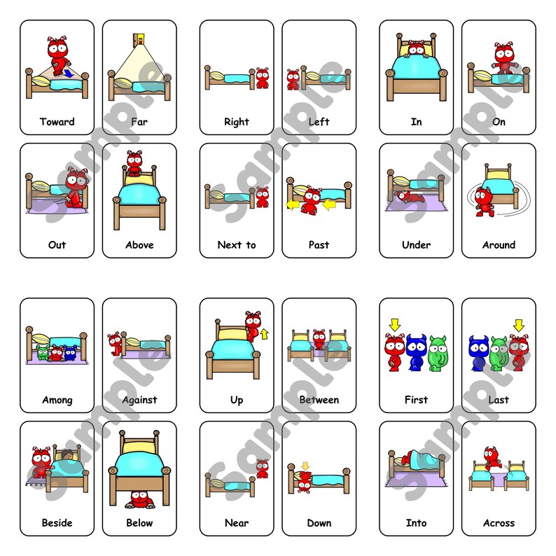 Printable Preposition Flashcards Montessori Style, Kindergarten, Pre K ...