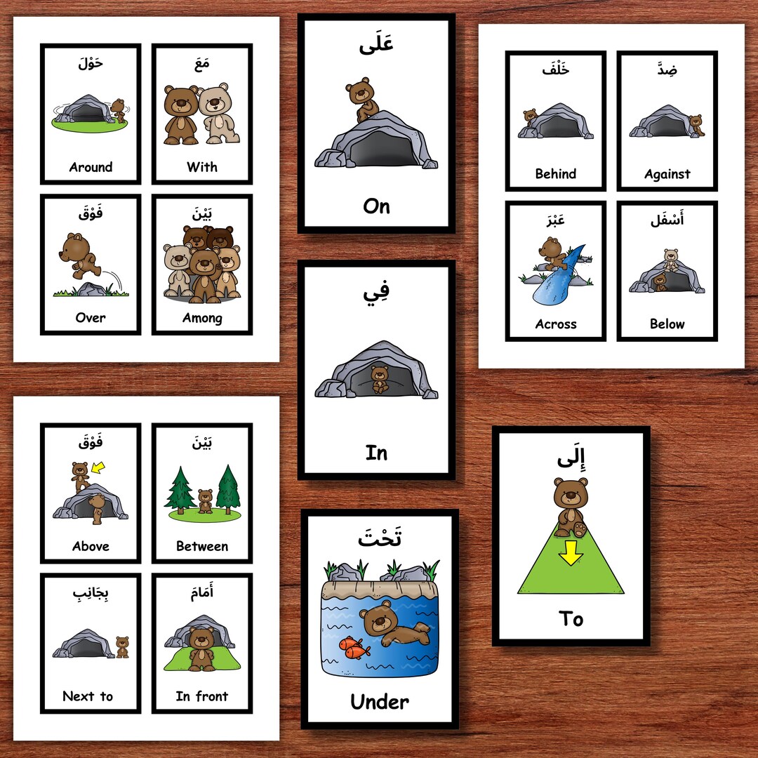 16 Arabic Preposition Flashcards, Cute Bear Prepositions in Arabic With ...