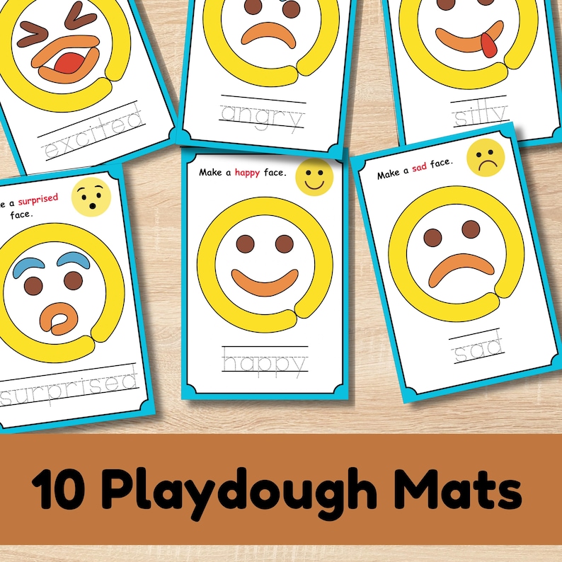 Feelings Playdough Mats for Kids, Emotions Play Dough Mats, Social ...
