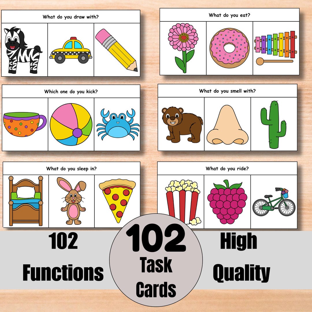 Functions Task Cards, 102 High Quality Task Cards, Speech Therapy, ABA ...