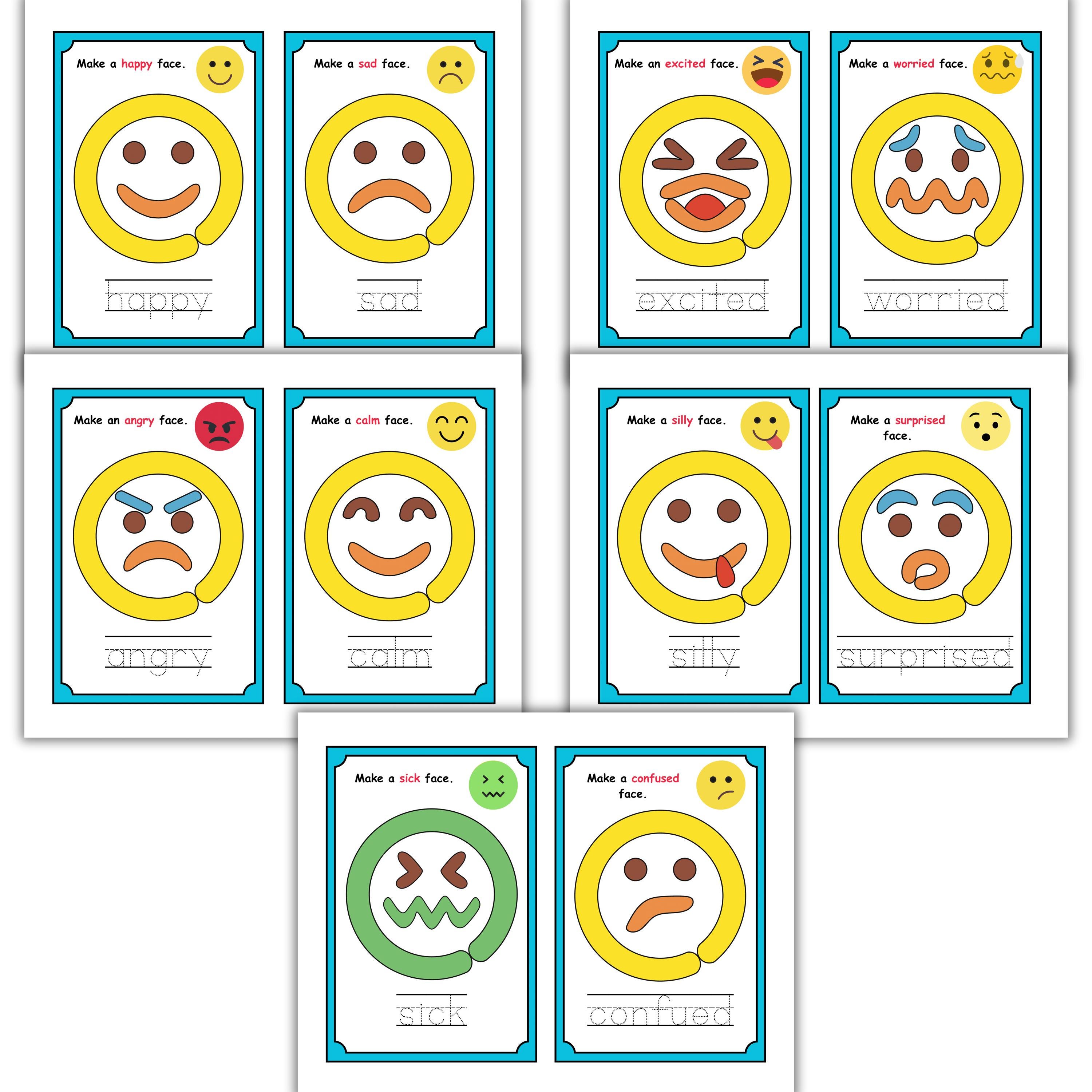 Feelings Playdough Mats for Kids, Emotions Play Dough Mats, Social ...