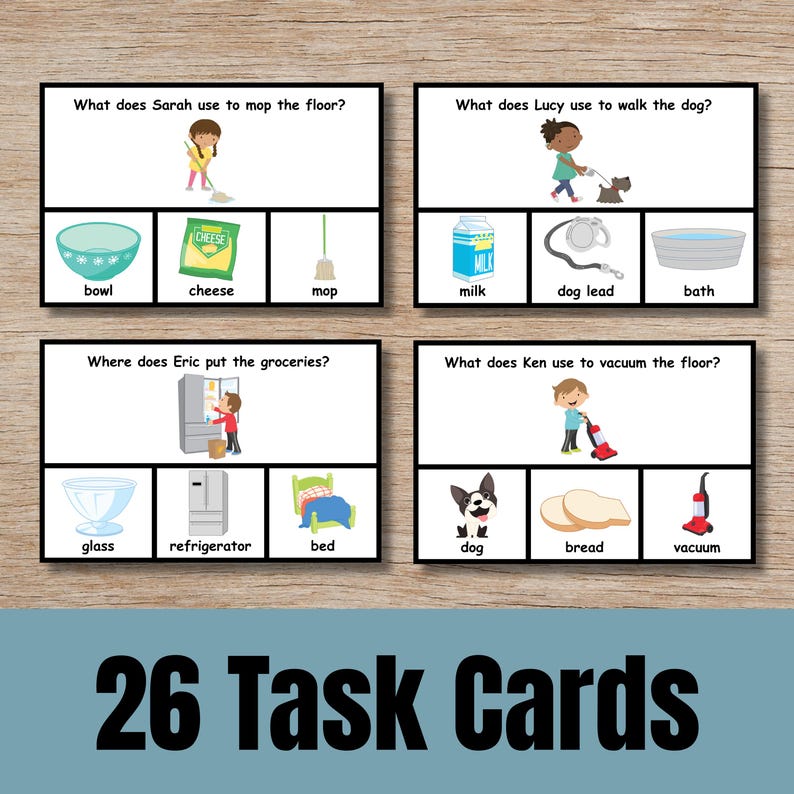 Chore Task Cards for Autism & SEN, What Where Questions Task Cards ...
